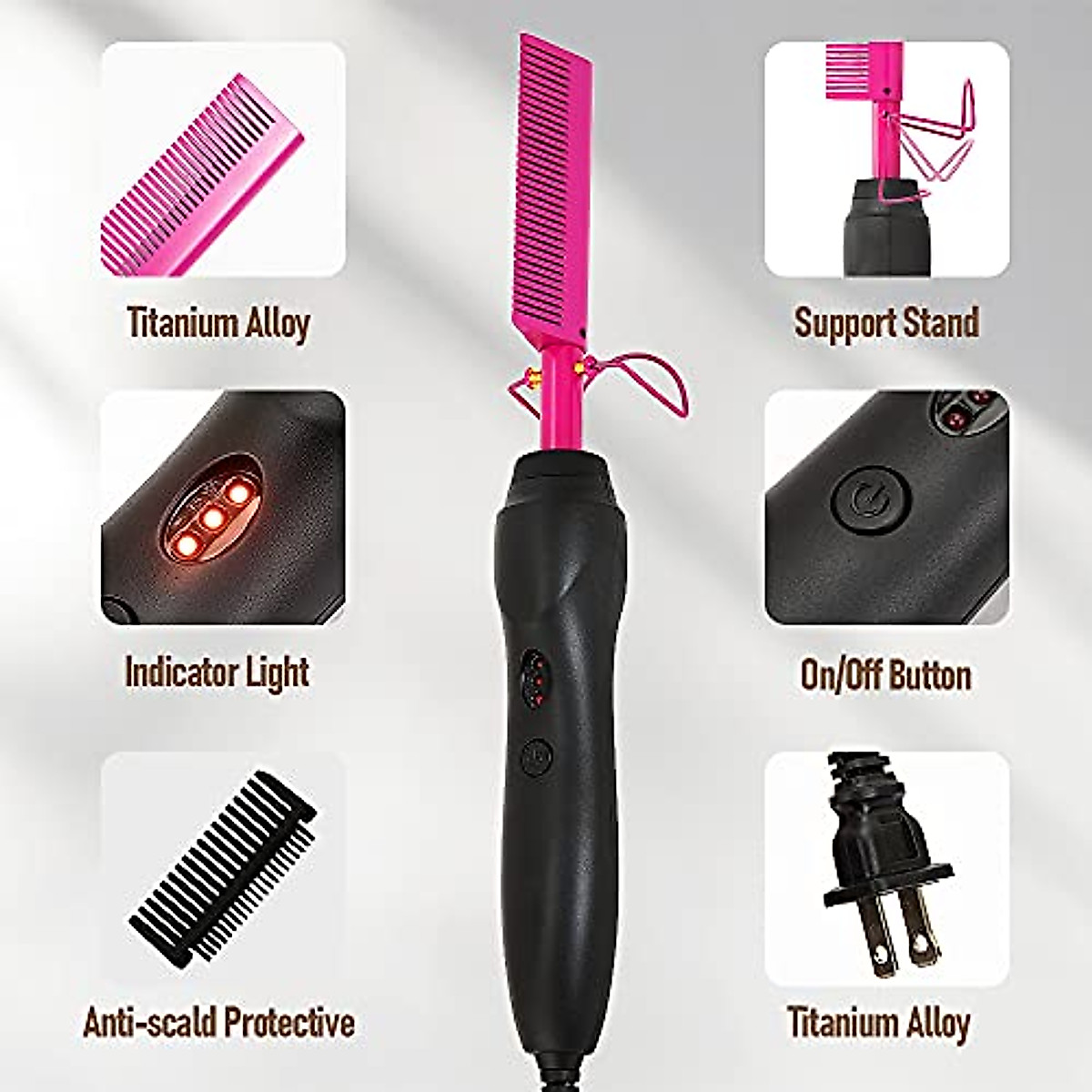 Pink Hot Comb Electric Hot Comb Heating Pressing Combs Hair Straightening [Power:42w]