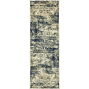 Unique Loom Mystic Collection Area Rug - Seine (2'x 6' Runner, Navy Blue/ Beige)