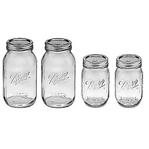 Ball Mason Regular Mouth Jars with Lids and Bands, Set of 4 Jars, Two 32oz Jars + Two 16oz Jars (Bundle Pack)