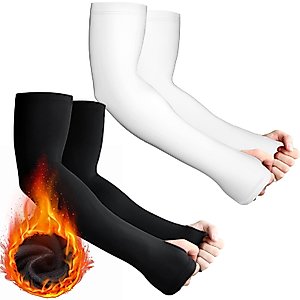 Skylety 2 Pairs Arm Sleeves Warmer Cycling Thermal Arm Warmer Arm Sleeves Arm Winter Cover with Thumb Holes for Men Women (Black, White, X-Large)