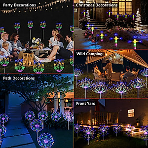 6 Pack Solar Firework Lights,720 LED Outdoor Garden Lights USB Charging, 8 Lighting Modes with Remote Control Waterproof, 4 Brightness DIY Firefly Lamp for Path Christmas Party Yard (Colorful)