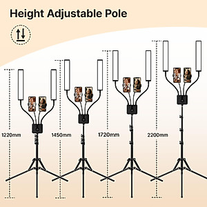 LED Video Light, ULANZI 45W Double Arms Beauty Light with Adjustable Tripod Stand, Dimmable 3200-5600K LED Video Light Photography Kit with 2 Phone Holders, for Makeup,Manicure,Tattoo,Live Streaming