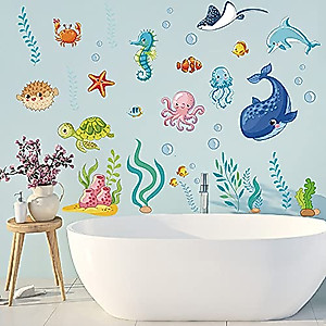 Runtoo Under The Sea Wall Decals Fish Underwater Wall Stickers for Kids Bedroom Nursery Bathroom Adventure Wall Décor