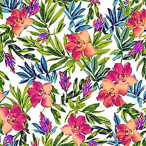 Texco Inc Scuba Crepe Knit Flora Tropical Pattern/2-Way Stretch Prints Fabric/DIY Projects, Off White Nectarine 1 Yard