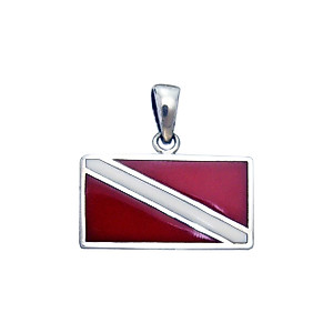 Jewelry Trends Sterling Silver Scuba Diver Down Flag Red Enameled Pendant