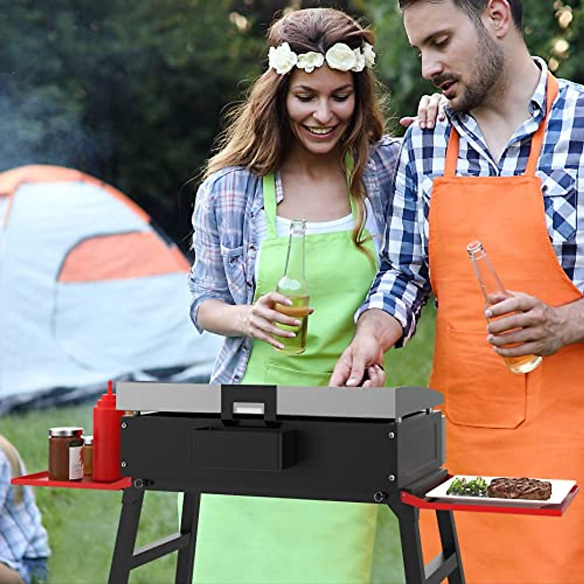 Adjustable Griddle Stand with Side Shelf for Blackstone 17" or 22" Table Top Griddle, Adjustable Griddle Table with Carry Bag Grill Accessories for Outdoor Cooking and Camping