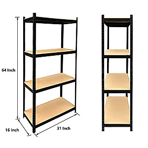 Garage Shelving Units, 4 Tier Metal Shelves for Storage, Storage Shelves Kitchen Shelves Adjustable Metal Shelving Unit Utility Rack Shelves, Heavy Duty 875KG Capacity Pantry Shelves, 31" x 16" x 64"