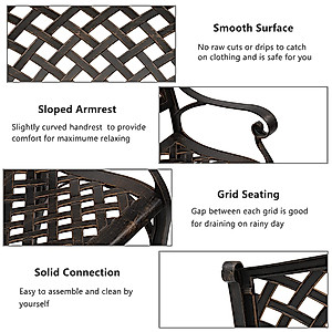 JOYBASE Outdoor Bench, Garden Patio Bench with Backrest, All-Weather Aluminum Frame, Patio Furniture Decor, Rustic Outdoor Loveseat for Lawn, Porch and Park (Bronze)