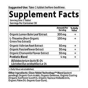 Garden of Life mykind Organics Sleep Well Rest & Refresh 30 Tablets, Lemon Balm, Green Tea Extract L-Theanine, Valerian Root, Chamomile, Probiotics-Organic Non-GMO Vegan Gluten Free Herbal Supplement