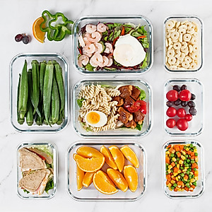 YANGNAY 8 Pack Glass Food Storage Containers, Glass Meal Prep Containers with Airtight Lids, Dishwasher/Freezer Safe Glass Containers, 2 sizes