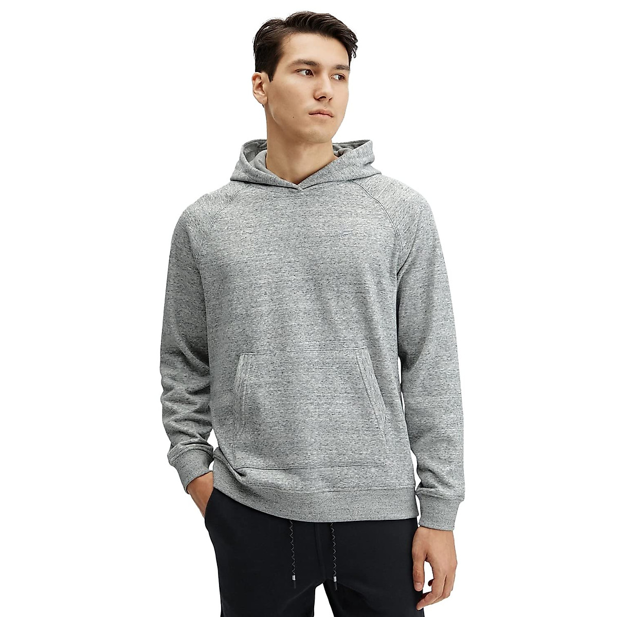 Fabletics Men's The Postgame Hoodie, Sport, Sweatshirt, Pullover, External Pocket, Cozy Fleece, S, Grey Heather