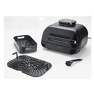 Ninja FG551 Foodi Smart XL 6-in-1 Indoor Grill with 4-Quart Air Fryer Roast Bake Dehydrate Broil and Leave-in Thermometer, with Extra Large Capacity, and a stainless steel Finish (Renewed)