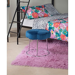 Linon Siena Silver Base Upholstered Flower Shaped Vanity Stool in Navy Velvet