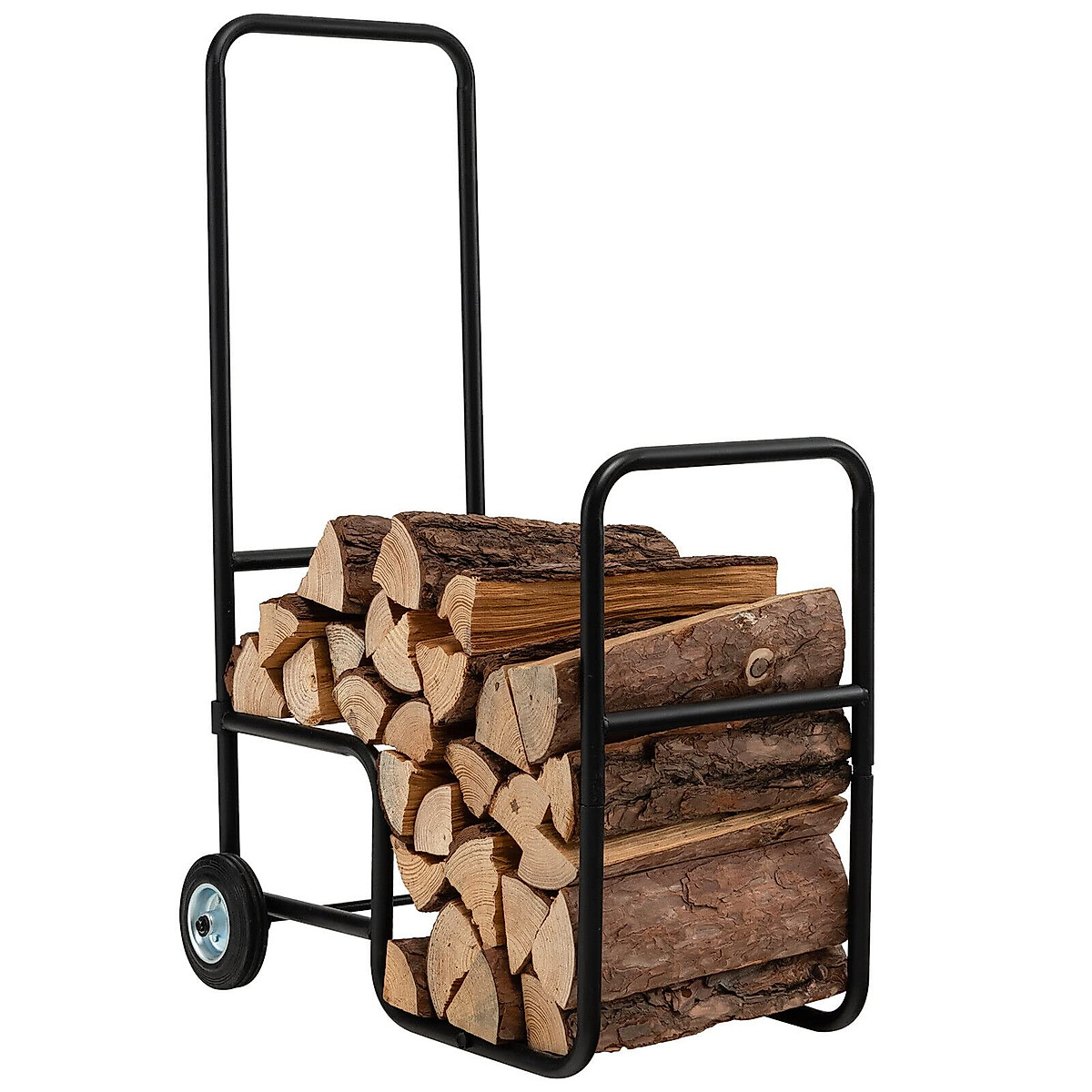 Goplus Firewood Log Cart Carrier, Anti-Slip and Wear-Resistant Wheels, Steel Frame, Large Loading Space, Sturdy Construction, Wide Application, Simple Installation