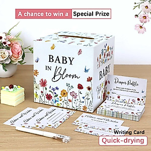 Heboland Baby in Bloom Baby Shower Decorations Diaper Raffle Box with 50 Tickets, Girls Wildflower Diaper Raffle Card Box Games Kit