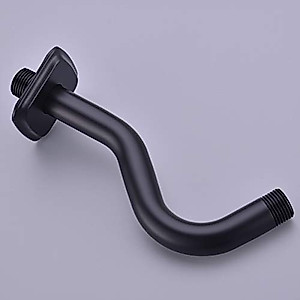 TRUSTMI Curved Shower Arm with Flange, 8-inch S-Shape Stainless Steel Top Shower Head Extension Replacement, Wall Mounted, Matte Black