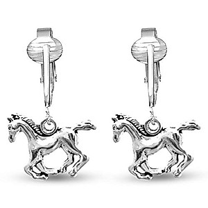 Aloha Earrings Bright & Fun Clip Earrings, Lightweight Stars, Owls, Eiffel Tower, Horse, Cowgirl, Flamingo, Elephant, Daisy Dangling Charm Designs for Clip Ears (Cowgirl Boots/Horse Set of 2)