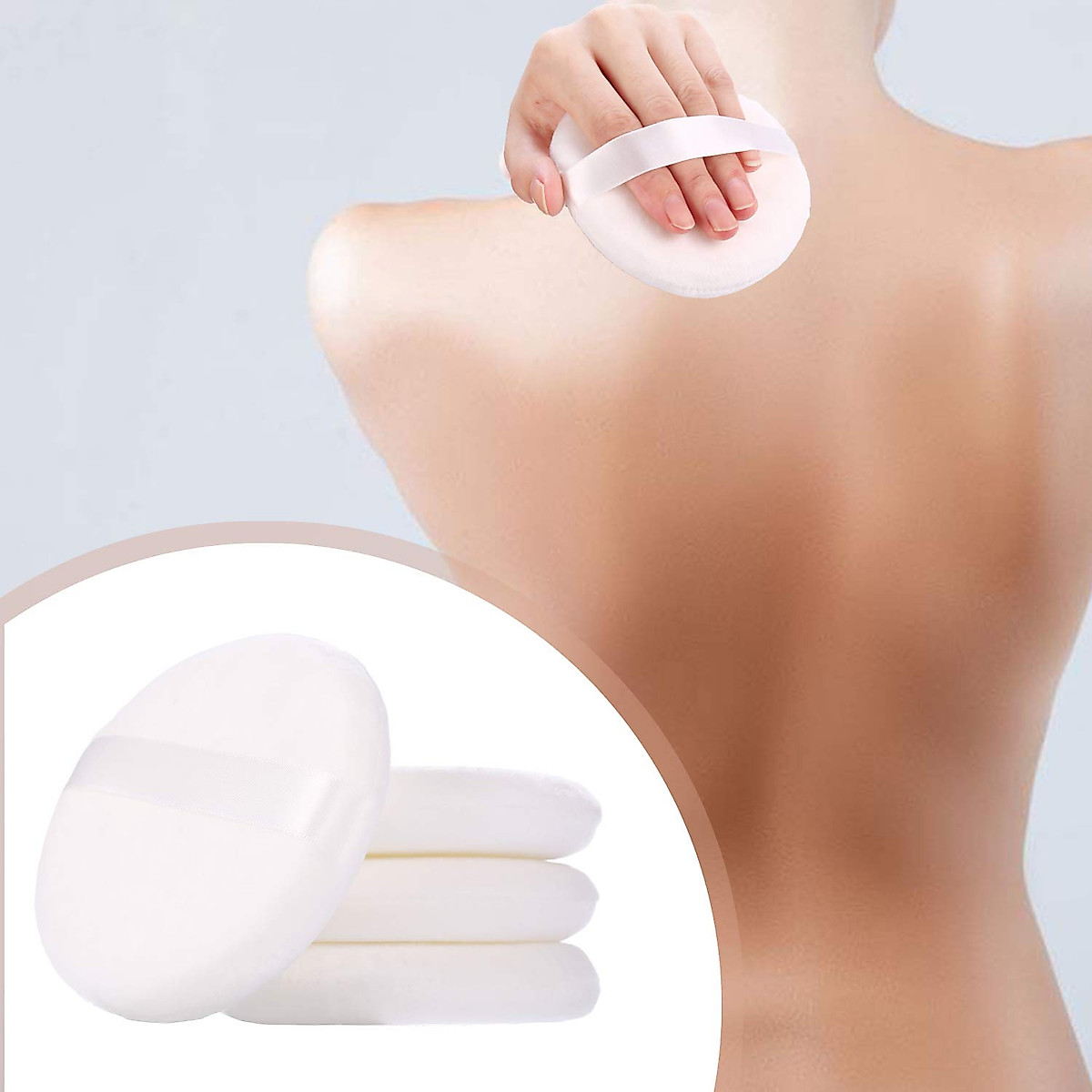 WSYUB Powder Puff, Powder Puff for Body Powder, Ultra Soft Large Velour Body Loose Powder Puff, 4.13 inch,4pcs，White, Round