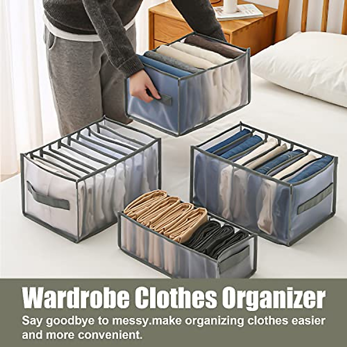 9 Grids Drawer Storage for Clothing, 2 Pack Extra Large Wardrobe Clothes Organizers，Sturdy, Durable Washable Foldable Closet for Dresser, T-Shirt, Jeans, Pants, Thin Sweaters, Bedroom, Laundry