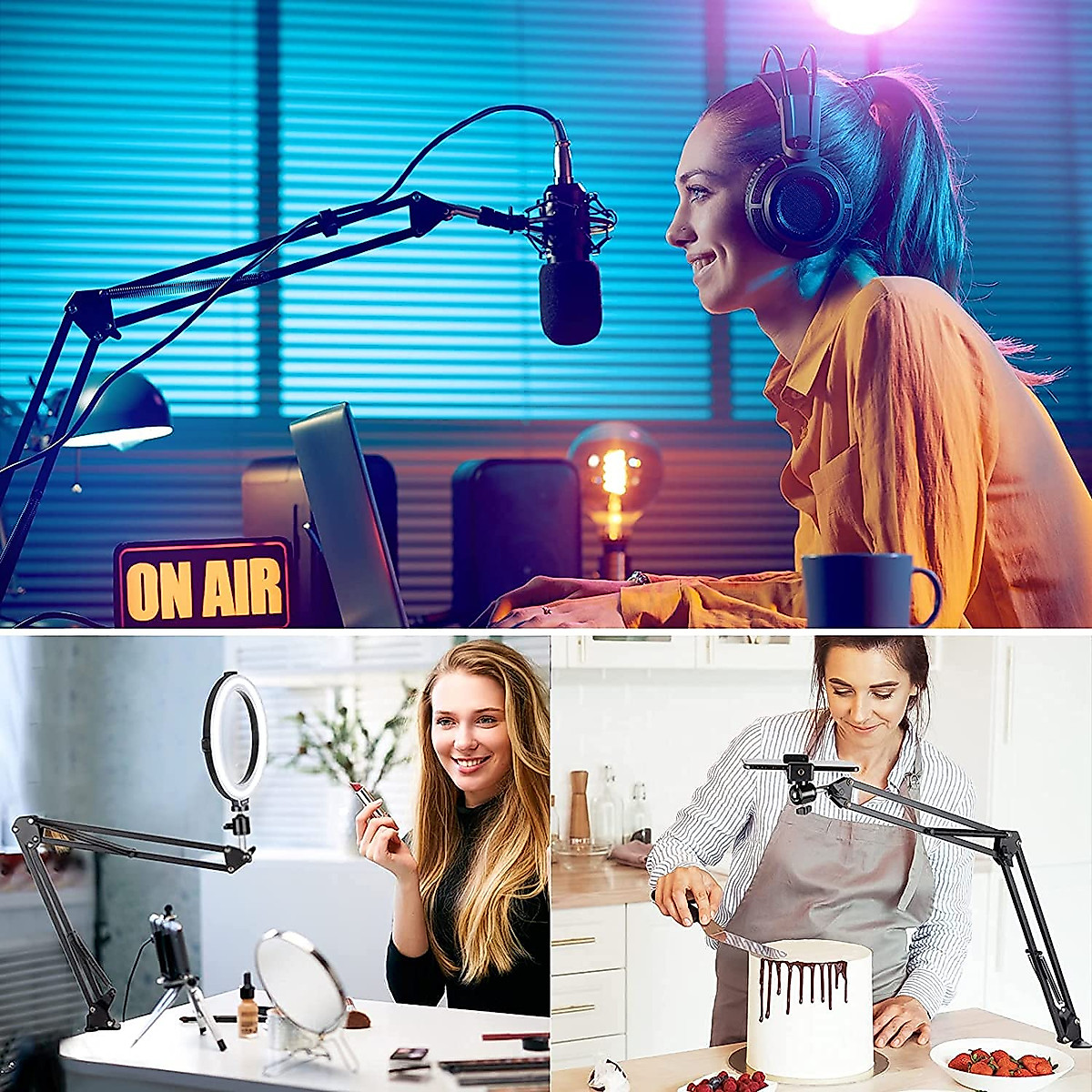 CAHAYA Microphone Arm Stand Boom Suspension Stand with 3/8" to 5/8" Screw Adapter, Mic Clip for Blue Yeti Nano Snowball Ice and Other Mics CY0262-1