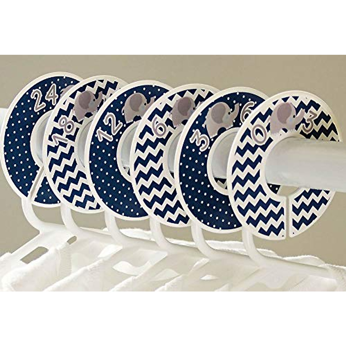 C189 Boy Baby Nursery Closet Clothing Size Divider Navy Elephants Set of 6