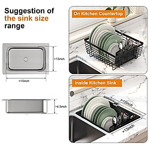 TQVAI Kitchen Dish Drying Rack Metal Dish Drainer with Full-Mesh Silverware Utensils Basket Holder, Black