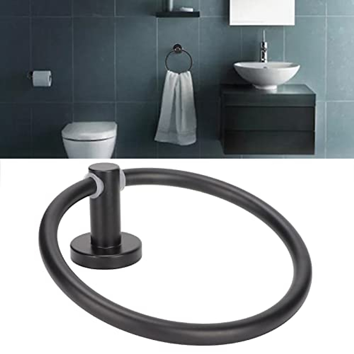 Towel Ring for Bathroom, 6.7in Diameter Towel Holder Ring, Aluminium Round Bath Towel Rings, Space Saving Ring Towel Holder, Multiuse Wall Towel Ring Holder for Bathroom Hotel(Black)