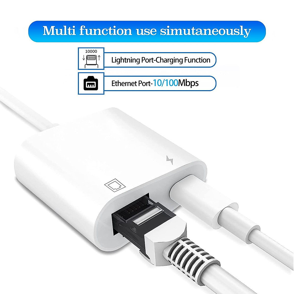 Lightning to Ethernet Adapter with Charging for iPhone/iPad [Apple MFi Certified] 2 in 1 RJ45 Ethernet High Speed iPhone LAN Network Adapter Support 100 Mbps Ethernet Network