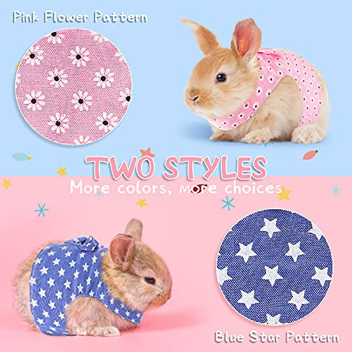 2 Set Rabbit Harness with Leash Adjustable Bunny Guinea Pig Bowknot Harness Set for Small Large Pets Costume Walking (M)