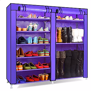 GOODSILO 6 Layer Dual Row 9 Shelf Shoe Rack Storage Organizer Shoe Shelves Closet Cabinet with Dustproof Cover for Bedroom, Wardrobe, Hallway, Entryway Purple