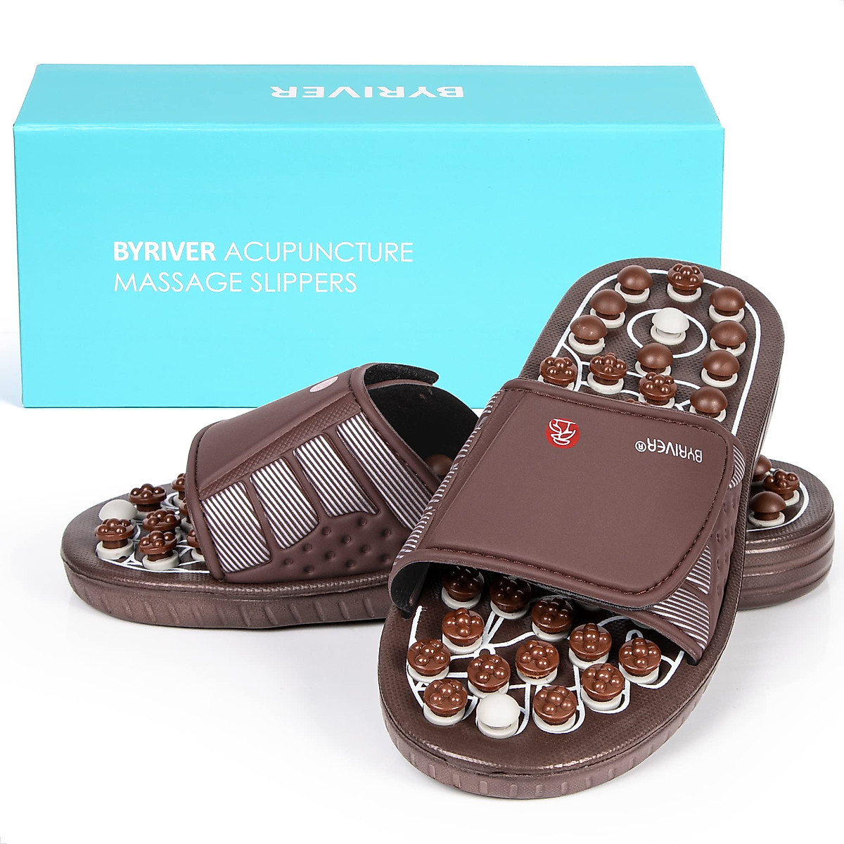 BYRIVER Plantar Fasciitis Relief Foot Massager, Acupressure Slippers Slides for Men Women, Reflexology Massage Flip Flops Shoes Sandals, Improve Circulation Relaxation Gifts for Mom dad (03S)