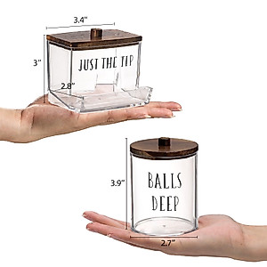 Tbestmax Qtips Holder Dispenser, 10/7 oz Bathroom Container for Cotton Ball Cotton Swabs, Apothecary Jar Organizer for Storage(Wood Lids)