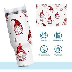 RPLIFE Christmas Gnomes White Tumbler with Handle and Straw, Stainless Water Bottle, Coffee Cups with Lids Reusable