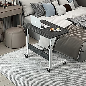 Aduyiuce Small Desk with Wheels - Height Adjustable from 27'' to 38'' Standing Portable Mobile Work Rolling Compact Couch Desk Tray Table for Small Space Couch Laptop Over Treadmill Desk Home Office