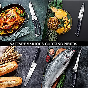 Knife Sets for Kitchen with Block, SHAN ZU Knife Block Set, Japanese Super Steel Kitchen Knife Sets with Removable Block & K133 Ergonomic Handle, Black Tortoise Genbu Series