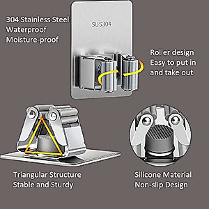 Mop Broom Holder Wall Mount,Holder Self Adhesive Broom Hanger Stainless Steel Tools Hanger for Home, Kitchen,Closet,Garden,Garage, Laundry,2 Pack