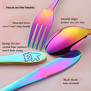 Kids Silverware, Poylim Stainless Steel Children Flatware Set, Toddler Utensils Set of 2, Rainbow