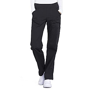 CHEROKEE Workwear Professionals Women Scrubs Pant Mid Rise Straight Leg Pull-on Cargo WW170, M, Black