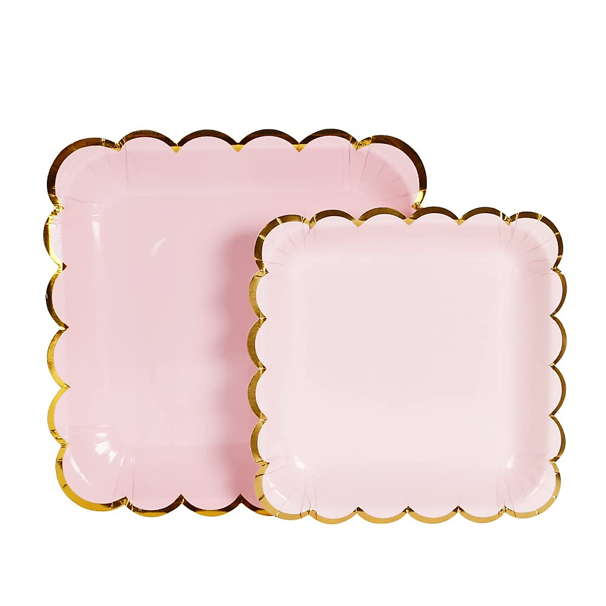 Geeklife Pink Disposable Paper Party Plates Bulk, 7 Inch Metallic Gold Paper Decorated Dessert Plates Set,20 PCS