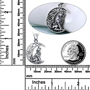 POPKIMI Sterling Silver Wolf Jewelry Howling Wolf Pendant Necklace for Men for Women, 18"+2" (Style-1)