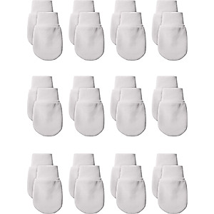 12 Pairs Newborn Baby Mittens Gloves No Scratch Baby Mittens for 0-6 Months Baby Boys Girls (White)