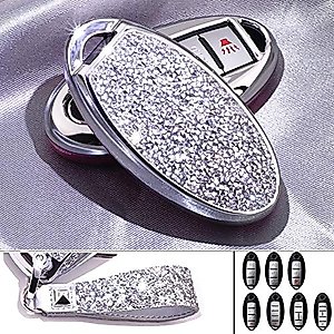 Royalfox(TM) 3 4 5 6 Buttons 3D Bling keyless Entry Remote Smart Key Fob case Cover for Nissan Murano Pathfinder Titan Maxima Sylphy Lannia Livina NV200 Tiida Teana Qashqai Sunny (Silver)
