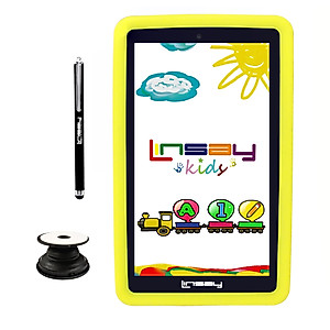 LINSAY 7" 2GB RAM 32GB Storage Android 12 Tablet with Yellow Kids Defender Case, Backpack, Pop Holder and Pen Stylus
