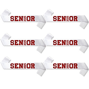 6Pcs White Senior 2025 Satin Sashes with Red Glitter Letters Senior 2025 Decorations - 2025 Graduation Celebrations Sashes - Senior Cheer Sash - Cheerleader Sash - Class Competition Sashes