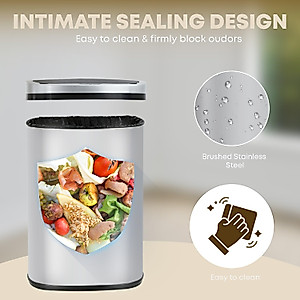 NChanmar Bathroom Trash Can with Lid, 13 Gallon 50 Liter Kitchen Trash Can, Portable Garbage Can for Bathroom, Bedroom, Office, Automatic Trash Can for Kitchen, Automatic Touch Free(Silver)