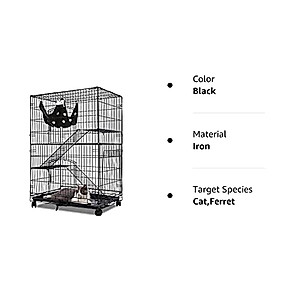 Homey PET INC Folding Wire Cat Ferret Habitat Crate with Casters,Tray and Hammock