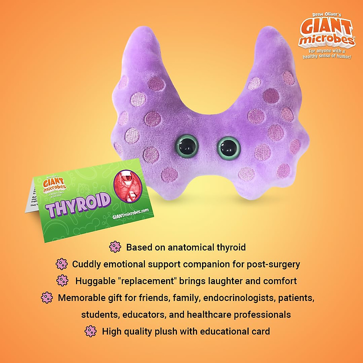 GIANTmicrobes Thyroid Plush, Thyroid Stuffed Animal, Thyroid Surgery Recovery Gifts, Lupus Gifts, Thyroid Cancer Awareness, Endocrinologist Gift, Endocrinology Gift, Thyroidectomy, Hypothyroid Gift