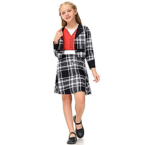 Halloween Little Girls Buffalo Plaid Clueless Schoolgirl Cher Skirt Set Mixi Dresses Black 10 Years