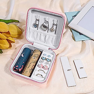 batifine Travel Jewelry Box, Small Travel Jewelry Organizer, Portable Jewelry Box Travel Mini Storage Organizer Portable Display Storage Box For Rings Earrings Necklaces Gifts (Pink)
