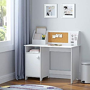 UTEX Kids Study Desk with Storage, Wooden Children School Study Table with Hutch and Storage Cabinet for 3-8 Years Girls Boys, Student's Study Computer Workstation Writing Table, White